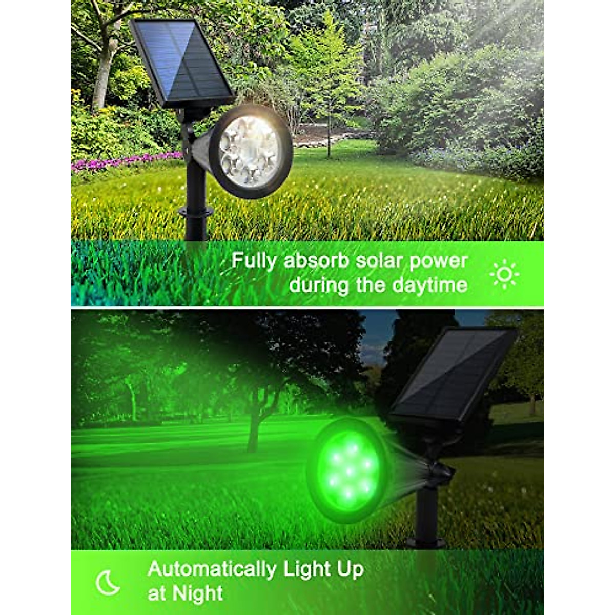 BOHON Solar Outdoor Lights Waterproof Solar Spot Lights Outdoor Spotlight 2-in-1 Wall Lights Auto On/Off Security Night Lights for Landscape Lighting Yard Patio Garden Deck Pathway 2 Pack (multicolor)
