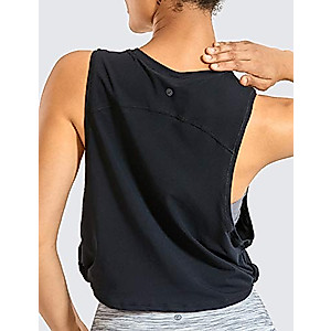 CRZ YOGA Pima Cotton Cropped Tank Tops for Women - Sleeveless Sports Shirts Athletic Yoga Running Gym Workout Crop Tops Deep Armhole-Black Small