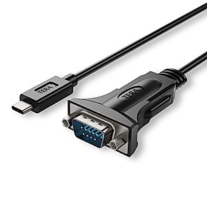 Tera Grand - USB C to RS232 Serial DB9 Adapter Cable with Hex Nuts and FTDI chipset, Supports Windows 11, 10, 8, 7, Vista, XP, 2000, 98, Linux and Mac, 3 Ft