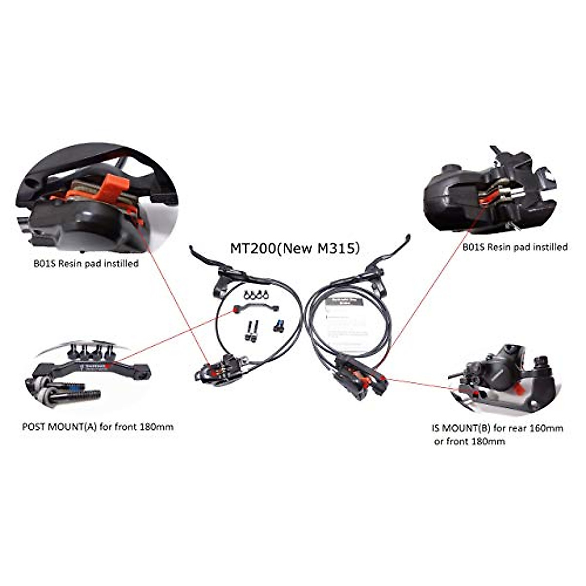 JGbike Shimano MT200 MTB Hydraulic Disc Brake Set for Mountain Bike Bicycle MTB XC Trail, e-Bike, Fat Bike, The Best Upgrade kit for Mechanical Disc Brake