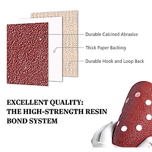 S SATC 72 PCS 5 Inch 8 Hole Hook and Loop Adhesive Sanding Discs Sandpaper for Random Orbital Sander 40 60 80 120 180 240 320 Grits