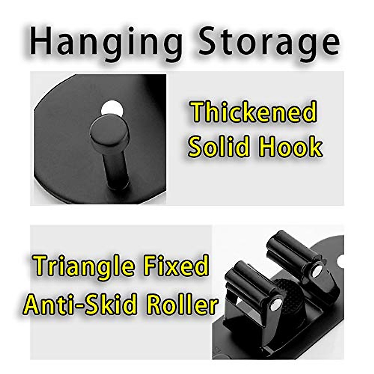 Ascotahoo Bathroom Organizer Broom Mop Holder,mop and Broom Rack Wall Mount with Stainless Steel 3 Racks 4 Hooks for Kitchen Bathroom Office Closet Garden, Black Color