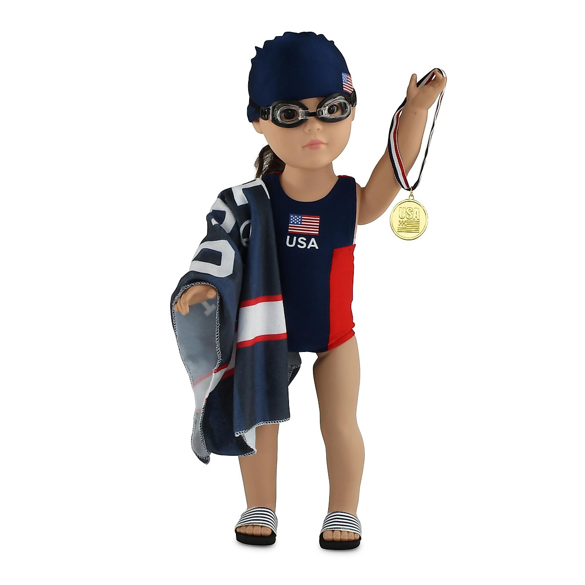 Emily Rose 18-Inch Doll 6-Piece Competition Bathing Suit Swimsuit and Accessories, Including Medal & Goggles! | Gift Boxed! | Compatible with 18" American Girl Dolls