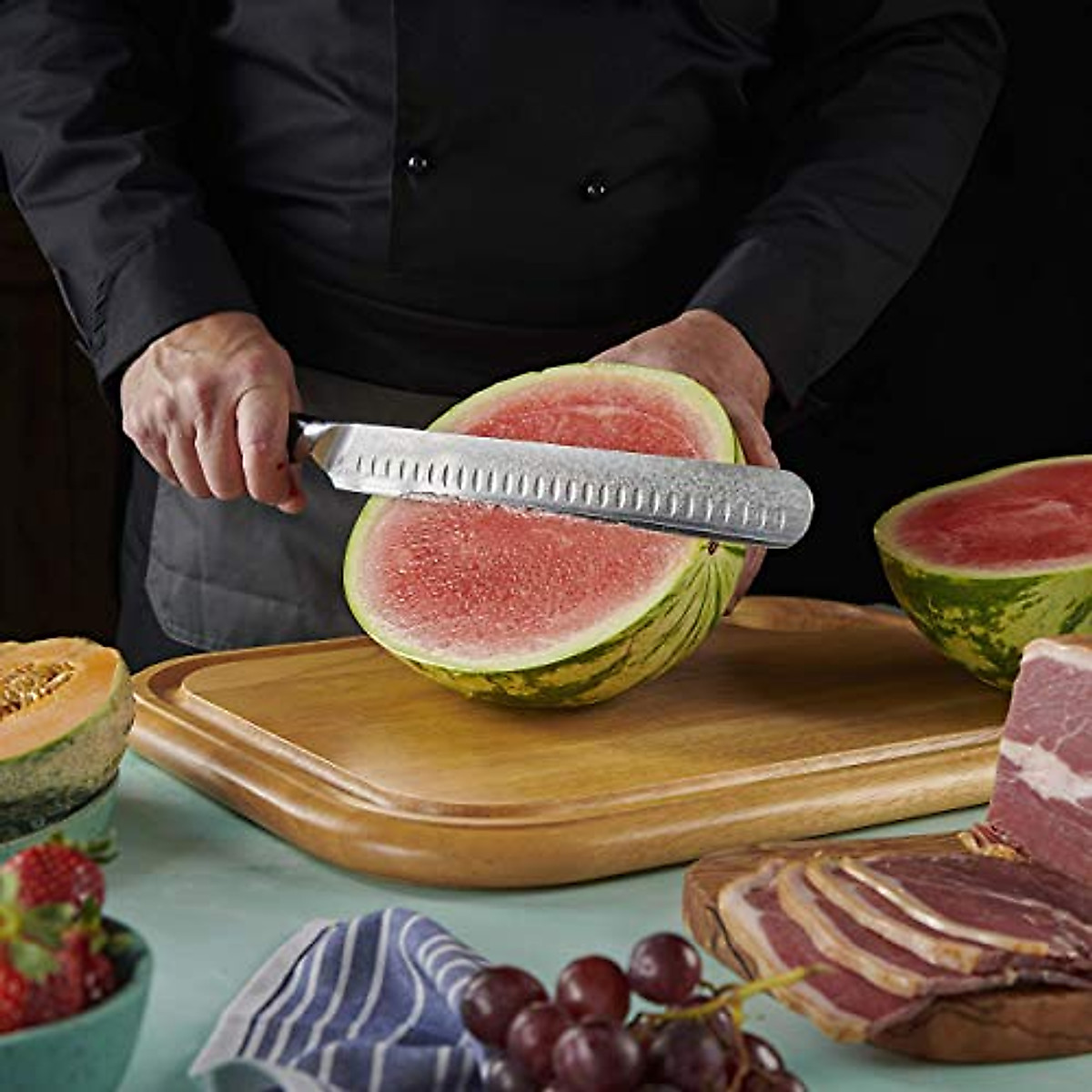 CUTLUXE Slicing Carving Knife – 12" Brisket Knife, Razor Sharp Meat and BBQ Knife – Damascus Japanese AUS10 Blade – Full Tang & Ergonomic Handle Design – Shinobi Series