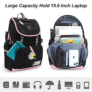 Backpack for Teen Girls, 4-in-1 School Backpack for Girls Women Female, Kids Bookbag/Lunch Box/Pencil Case/Coin Purse, Bag Set for Primary Junior Middle High School College, with USB, Headphone Ports