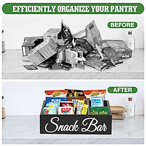 Snack Organizer for Countertop, Wooden Snack Tray and Food Storage Organizer Bins, Large 5-Compartment Snack Basket for Pantry, Kitchen Cabinet Pantry Organizer and Storage Bins for Snacks, Packets