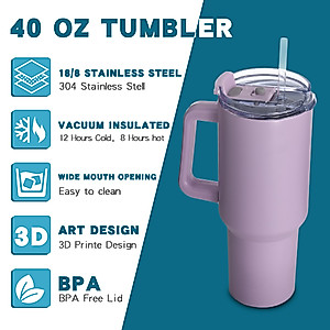 Gome 40 oz Tumbler with Handle - Stainless Steel Cup with Straw - Insulated Coffee Mug with Lid - Daisy Birthday Gifts for Women - Hand Wash Only Lavender purple