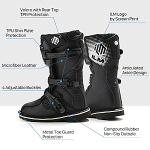 ILM Kids Youth Motorcycle Boots for Boys Girls Waterproof ATV Motorcross Dirt Blike Riding Biker Boots Model-MX3K (Black, 3)