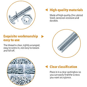 VIGRUE 705PCS #8-32x1/2 to #8-32x2 Machine Screws 8/32 Knob/Pull Screws Bolt Nut Flat Washers Zinc-Plated Steel Phillips Machine Screws Assortment Kit, Cabinet Door and Drawer Screws