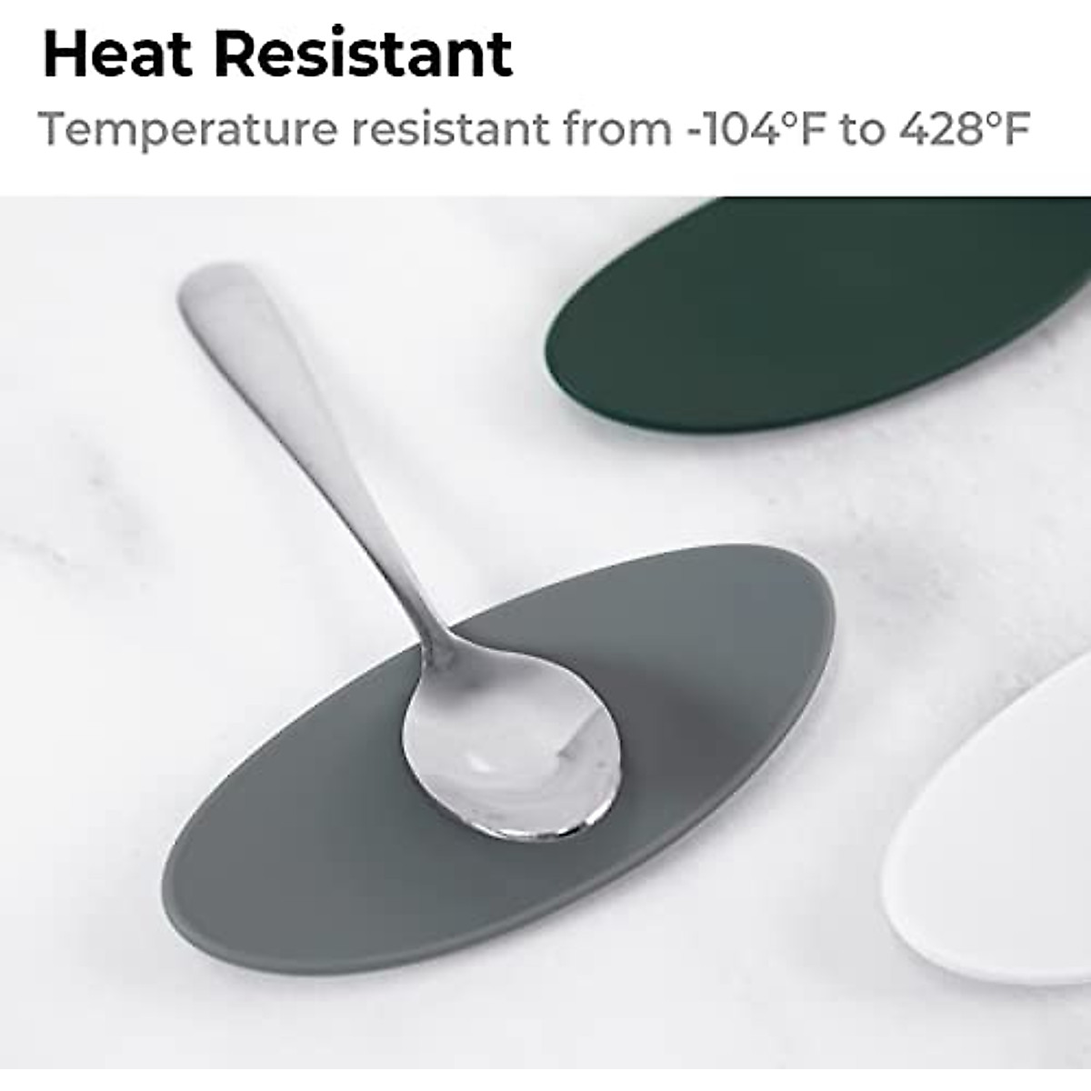 Carrotez Small Silicone Coffee Spoon Rest 2 pcs (0.2" x 1.6" x 3.74"), Spoon Holder Flexible almond-Shaped for Next to Coffee Maker - Kitchen Utensil Rest, Deep Grey