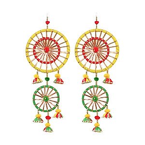 Smizzy Door Hangings for Decoration/Ring Wall Hangings with Jhumki for Haldi Mehandi Temple Decor | Pooja Room Decoration Items | Back Dropper | showpiece for Home Decor (Pack of 4)