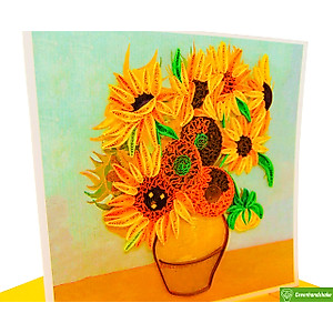 GREENHANDSHAKE Van Gogh's Vase with Sunflowers (1888) Quilling Art Greeting Card,Design Greeting Card for Birthday, Valentine's Day, Get Well, All Occasion. Framable Artwork for Art Lovers