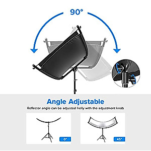 LimoStudio 70 x 24 inch / 5.8 x 2.1 feet [4 Color in 1] Clamshell Lighting Reflector Diffuser Kit, Curved Shape Large Reflector with Tripod Stand in White, Black, Silver, Gold, Photo Studio, AGG2809