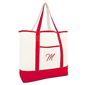 DALIX Monogram Bag Personalized Totes For Women Open Top Red Initial M