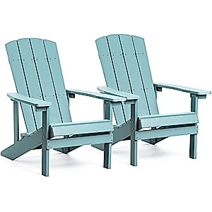 May in Color Plastic Adirondack Chair Outdoor Chair, Hips Weather Resistant Modern Fire Pit Patio Chair, Reclining Tall Large Plastic Adirondack Chair for Backyard,Garden,Pool,Beach,Deck. (2, Blue)
