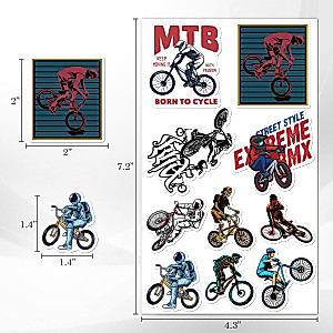 50 Pack Pcs BMX Bike Stickers for Water Bottles Waterproof Vinyl Laptop Luggage Scrapbooking Transportation Biking Sticker Packs Bulk Set Teens Adults Boys Aesthetic Small Decals