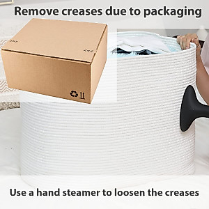 22"x14"x18" Mega Size Rectangular Extra Large Storage Basket, Rectangular Cotton Rope Storage Baskets, Woven Laundry Hamper, Cloth Storage Bin, for Clothes Blanket in Living Room, All White