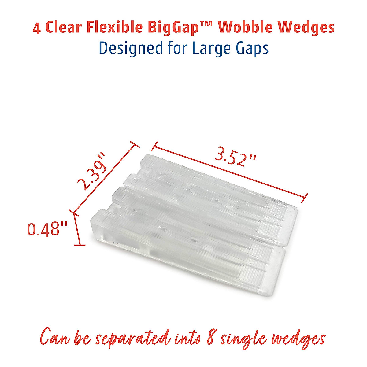 Wobble Wedge BigGap Flexible Plastic Shims, Made in USA, Multipurpose Wedges for Home Improvement & Work, Leveling Pads for Large Gaps & Heavy Loads, Furniture Appliance Levelers - 4 Pack