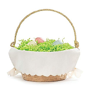 Personalized Easter Egg Basket with Handle and Custom Name in Pink Script | Scallop Edge Linen Easter Basket Liners | Tan Basket | Woven Easter Baskets for Kids and Adults | Customized Easter Basket