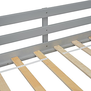 Bellemave Twin Size Kids Low Loft Bed,House Loft Bed with Slide and Ladder,Solid Wood Low Loft Bed with Safety Guardrails for Girls Boys,Grey