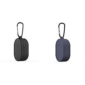 2 Pack DAYJOY Soft Silicone Protective Case Cover Compatible with Redmi Airdots 3 Earbuds, Protective Skin Sleeve with Key Chain (Black+Blue)
