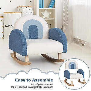 HONEY JOY Toddler Rocking Chair, Kids Rocker Chair with Solid Wood Frame & Plush Fabric, Kids Furniture Sofa w/Anti-Tipping Design, Toddler Couch for Kids Room, Playroom, Nursery, Bedroom (Blue)