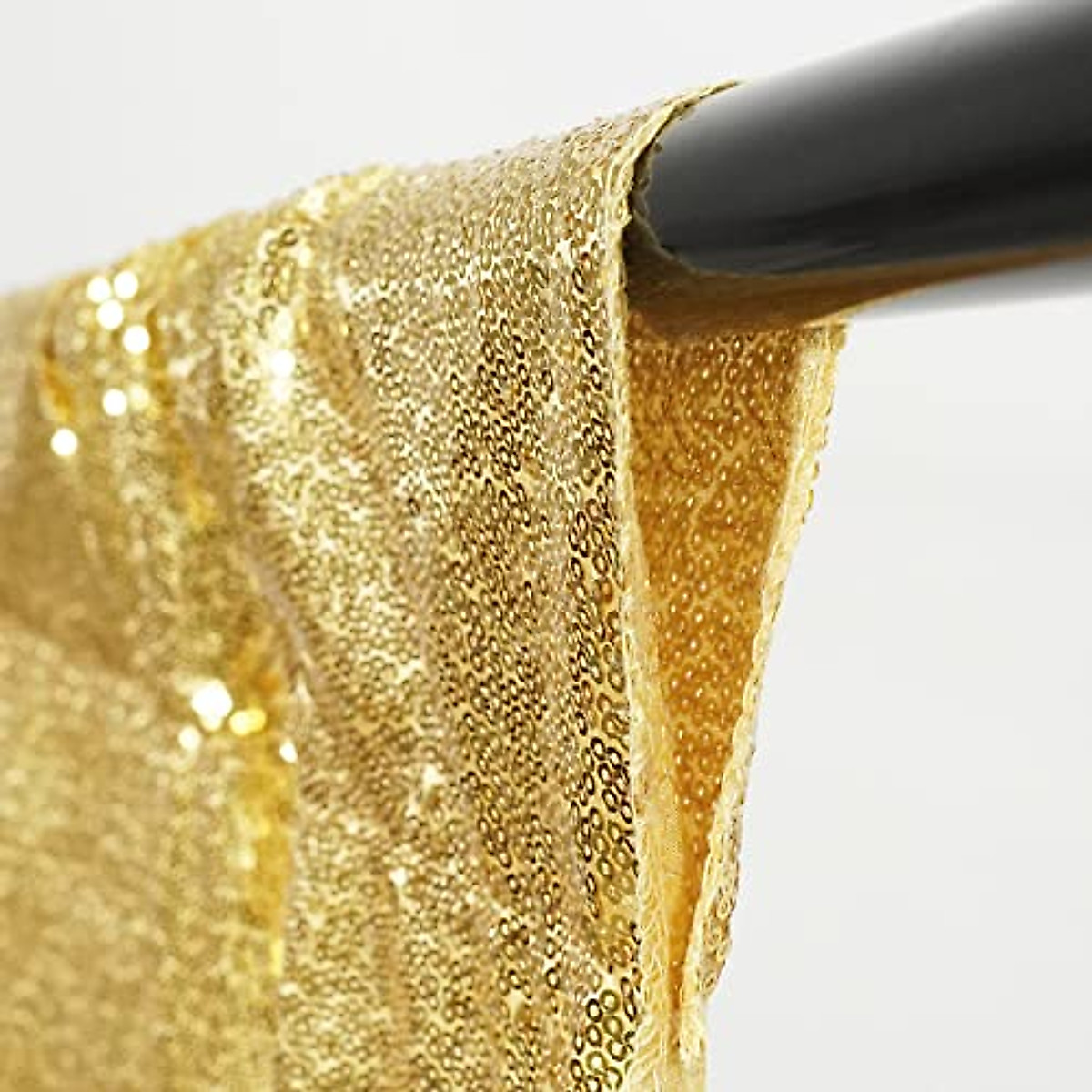 Poise3EHome 4Ft x 7Ft Gold Sequin Backdrop Curtain, Glitter Thick Satin Background Drapes, Sparkly Opaque Photography Curtain, Sequence Xmas Thanksgiving Backdrop for Wedding Party Holiday Decor
