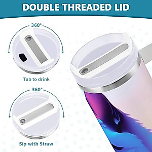 Nexawaveo Blue Hued Cat Tumbler With Handle And Straw 30-40oz Insulated Tumbler Cups With Lid Stainless Steel for Cold Water and Drinks for School Work Sports Car Travel and Weekends