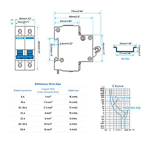 CHTAIXI DC Miniature Circuit Breaker, 2 Pole 1000V 63 Amp Isolator for Solar PV System, Thermal Magnetic Trip, DIN Rail Mount, Chtaixi DC Disconnect Switch C63