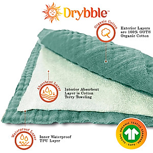 Drybble Waterproof Muslin Bandana Baby Bibs - 100% Organic Cotton Exterior - Ultra Absorbent 4 Layers for Drooling & Teething (Marine)