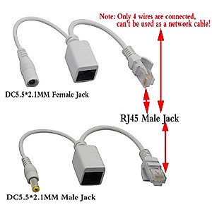zdyCGTime Passive PoE Injector and PoE Splitter Kit with RJ45 Ethernet and Power via DC 5.5x2.1 mm F/M Adaptor Connector（White 4 Pairs