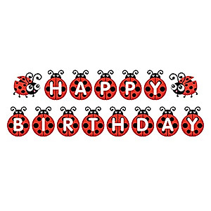 XINDE Ladybug Birthday Party Supplies Ladybug Birthday Banner, Cute Ladybird Bday Bunting Sign Ladybird Happy Birthday Banner for Ladybeetle Themed/ Insect Theme Baby Shower Decorations