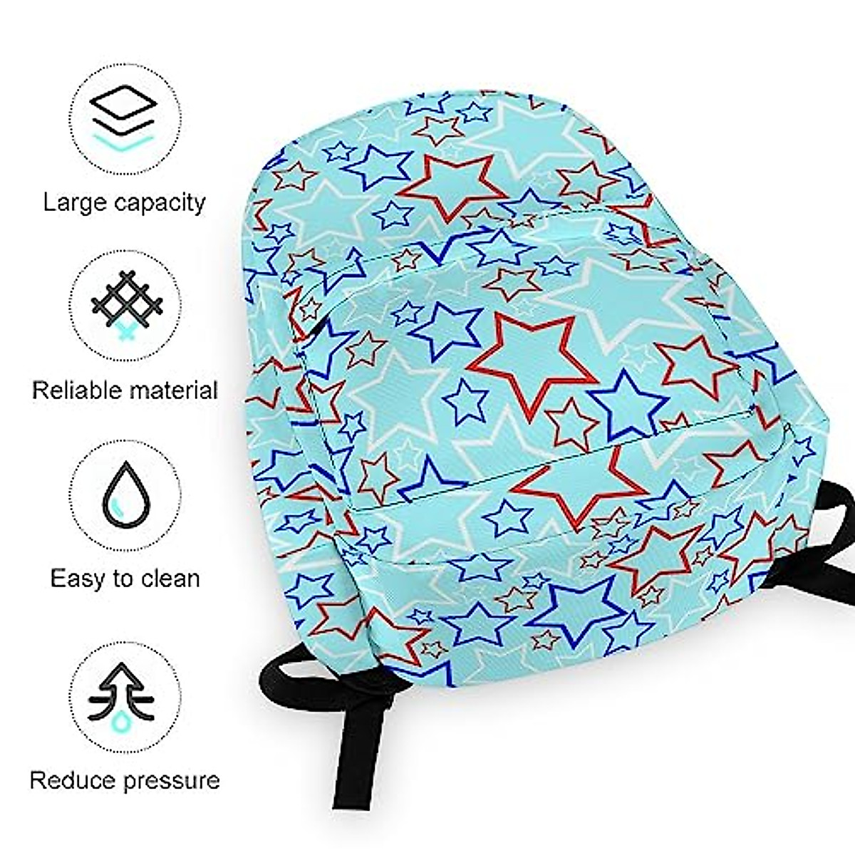 CobCub Red Blue And White Stars 17 Inch Backpack For Women Men Red Blue And White Stars Large Travel Backpack Bag Cute Portable Laptop Backpack