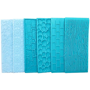 6 Pack Fondant Impression Mat Set Cake Decor Mold Set-Embossed Tree Bark/Flower/Cobblestone Texture Design Sugarcraft Decor Tool for Chocolate Cupcake Topper Wedding Cake