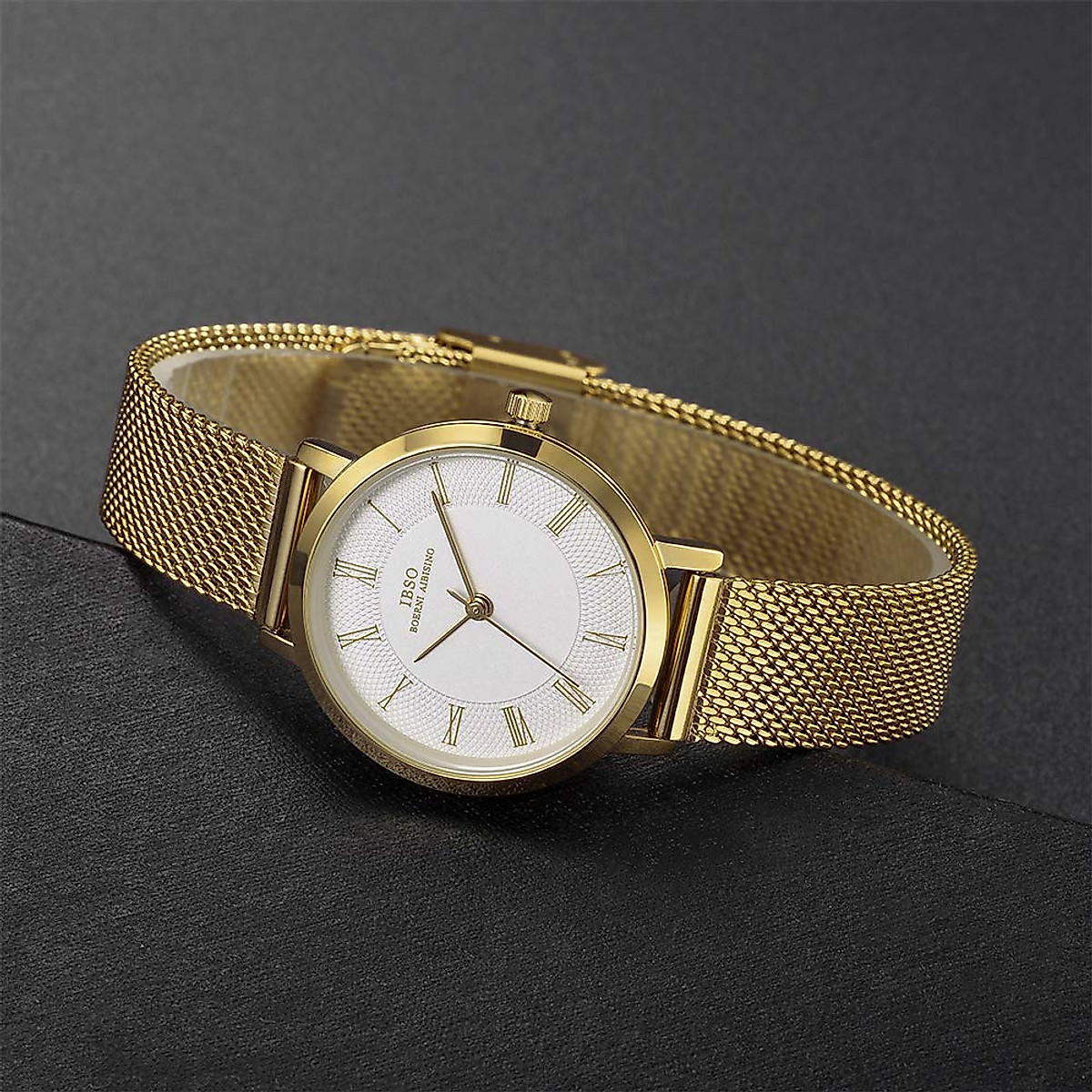 IBSO Women Stainless Steel Band Watches Ladies Quartz Wristwatches Waterproof Mesh Bracelet Watch Relogio Feminino (3636 Gold)