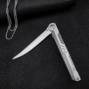 Edc Slim Small Flipper Folding Pocket Knife For Men Ceo, Titanium Handle And Frame Lock With Clip, M390 Plain Drop Point Edge Blade, Outdoor Rescue Survival Everyday Carry Self Defense