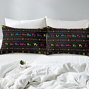 ABC Alphabet Bed Sheet Set Twin, Alphabet Numbers Fitted Sheet for Kids Educational Learning Bedding Set Learning Time Bed Cover with 1 Pillow Case (No Flat Sheet)