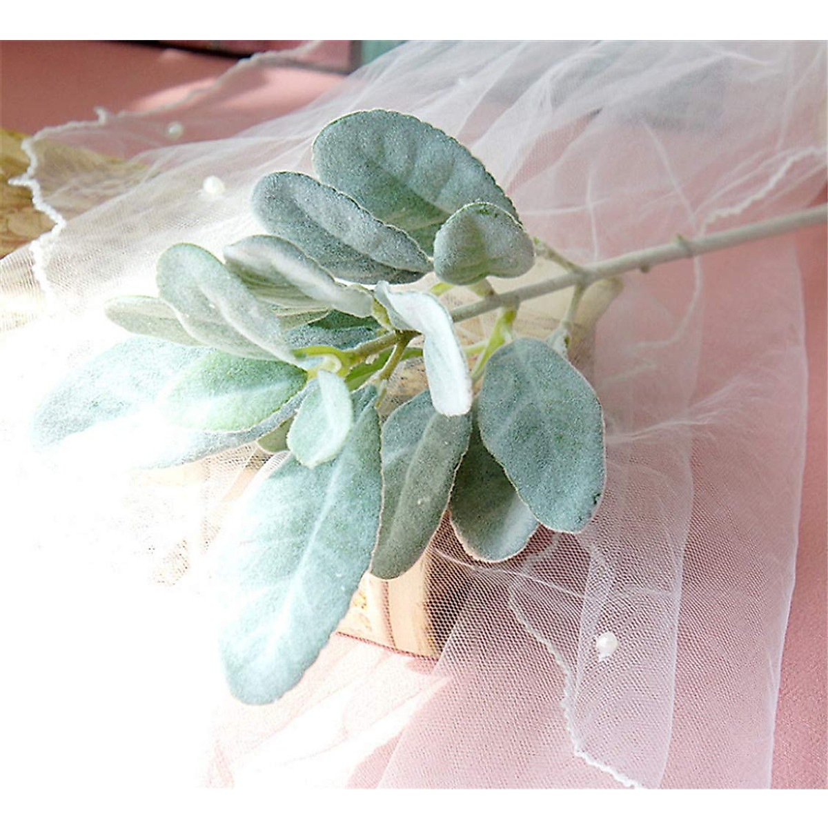 Skyseen 5Pcs Artificial Lambs Ear Greenery Leaves for Wedding Bridal Bouquet Party Home Garden Decor