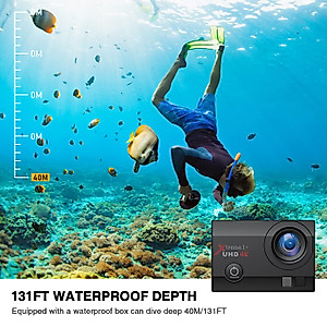 GOTCAM UHD 4K WiFi Action Camera 20MP Underwater 131FT Waterproof Camera 2inch Color Screen 170° Wide Angle EIS Sports Cam with External Mic Remote 2 Batteries and Helmet Accessories Kit, Black