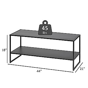 Koreyosh Modern Coffee Table, 2-Tier Industrial Coffee Table with Storage Shelf, Rectangular Table for Living Room,Black