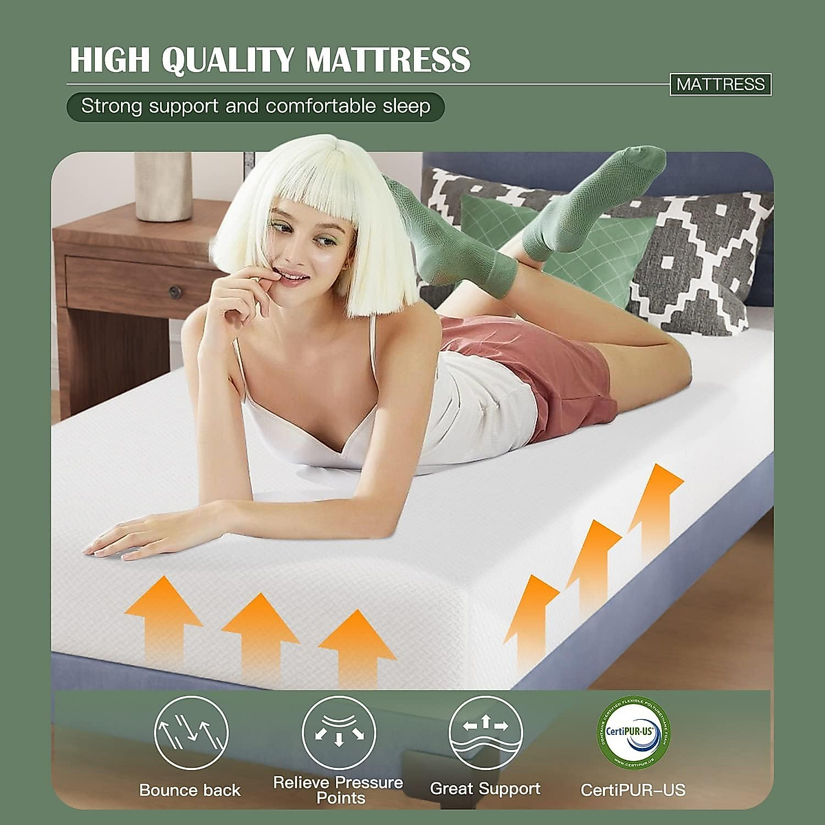 Base Foam Mattress 8 inch Mattress, CertiPUR-US Certified,Breathable Bed Mattress for Cooler Sleep Supportive & Pressure Relief,Removable Soft Cover,White Twin
