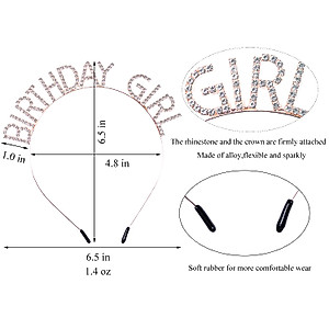 DOCOONIVER Rose Gold Birthday Headband for Women,Birthday Girl Sash and Crown for Girls and Women,Birthday Gift for Her,Happy Birthday Cake Topper,Accessories for Birthday Decorations.