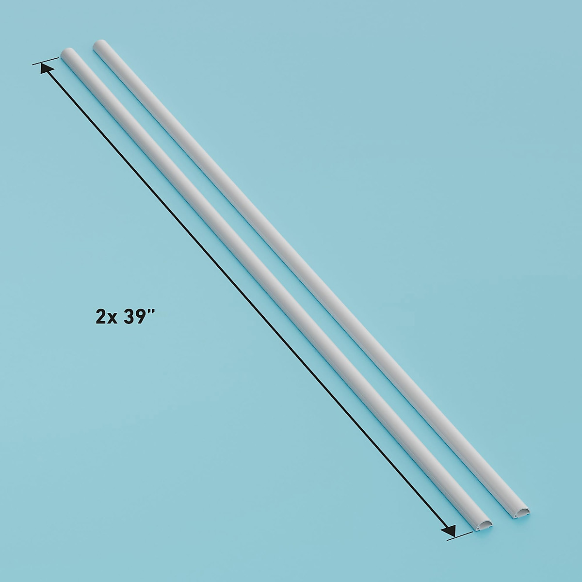 D-Line Half Round Cord Hider, Patented Cable Cover, Hide TV Wall Mount Wires, Raceway for Cords, Decorative Wire Covers, Paintable, Adhesive Cable Concealer, 2X 0.78in W x 0.39in H x 39in L, White