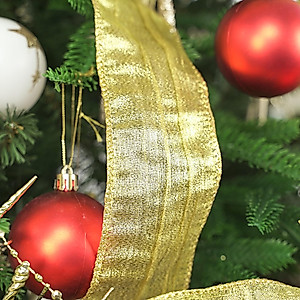 HUIHUANG Gold Wired Ribbon 2-1/2" Metallic Crinkle Gold Christmas Tree Ribbon for Bows Making, Wreath Making Supplies, Gift Wrapping, Holiday Home Decor, Garland, DIY Crafts -10 Yards