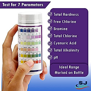 7 in 1 Pool & Spa Test Strips | Water Testing Kit Hot Tub Test Strips Detects pH, Chlorine, Bromine, Hardness, Alkalinity, Cyanuric Acid 100 Strips