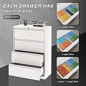 Aobabo 4 Drawer Metal Lateral File Cabinet with Lock,Steel Filing Storage Cabinet with Letter/Legal Size for Home Office,Anti-tilt Structure,Assembly Required…