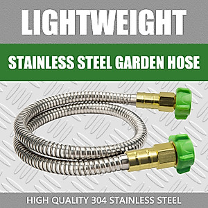 YANWOO 304 Stainless Steel 3ft Short Garden Hose with Female to Female Metal Connector, Flexible & Lightweight Water Hose (3ft)