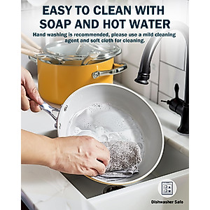 Cook N Home Non Stick Stock Pot with Lid, 6-Quart Hard Anodized Ceramic Nonstick Gumbo Pasta Pot, Induction Cookware Stockpot for Cooking, Canning, Sauce, Ollas para Cocina, Yellow