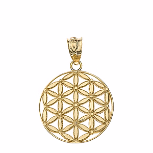 Solid 14k Gold Round Flower Of Life Sacred Geometry Spiritual Pendant