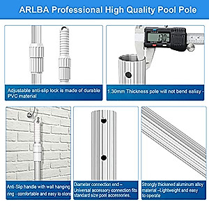 ARLBA Upgraded Professional 16.5 Feet Swimming Pool Pole Telescopic Aluminum Thicken 1.30mm Adjustable Fits Skimmer Net Rake Vacuum Head Brush Pool Cleaning Equipment Heavy Duty -Universal Fit 1-1/4